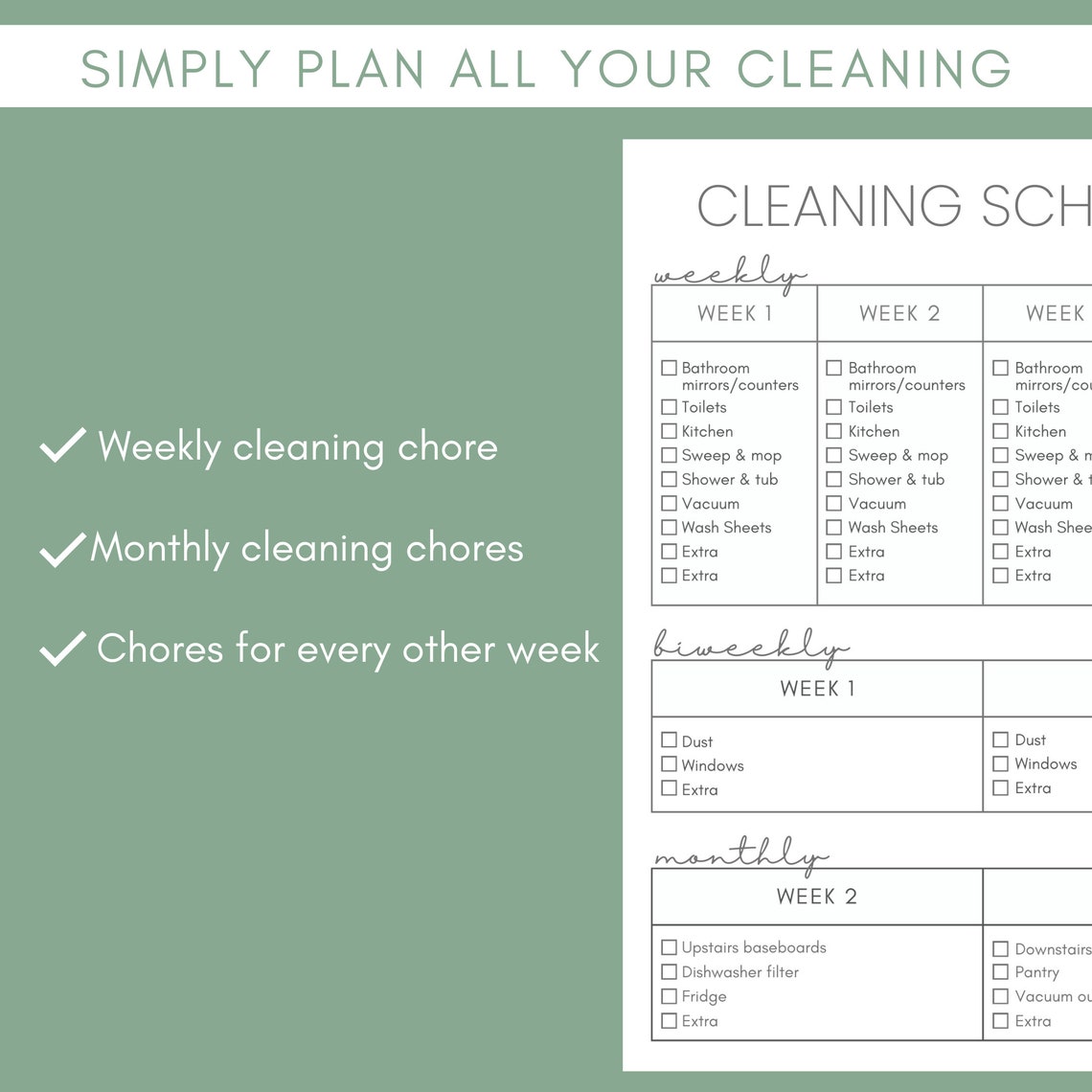 EDITABLE Cleaning Checklist, Cleaning Schedule, Household Planner ...