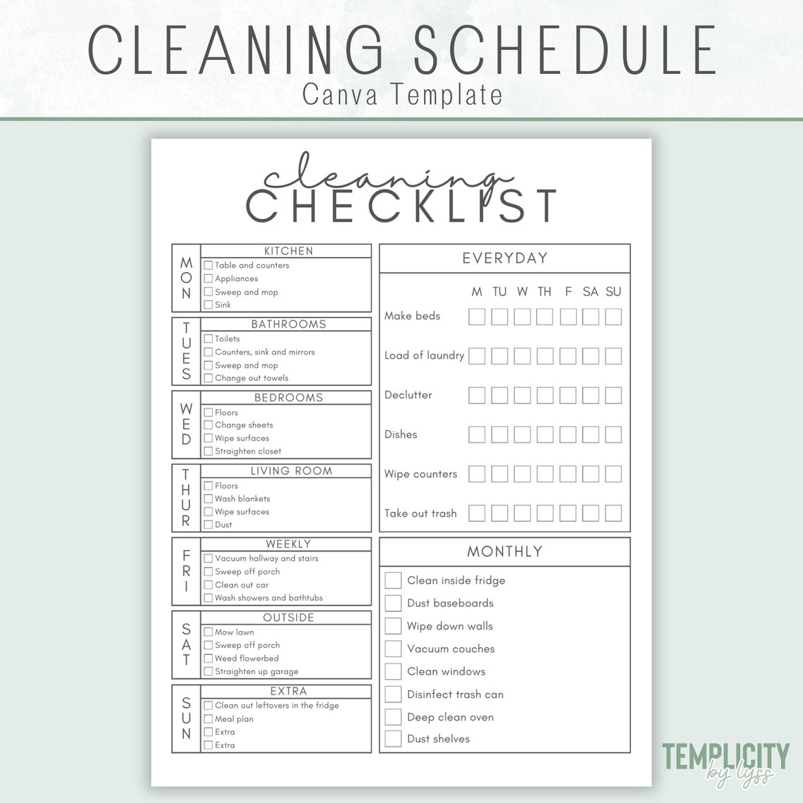 Cleaning Schedule, Family Chore Chart, Weekly Cleaning Checklist ...