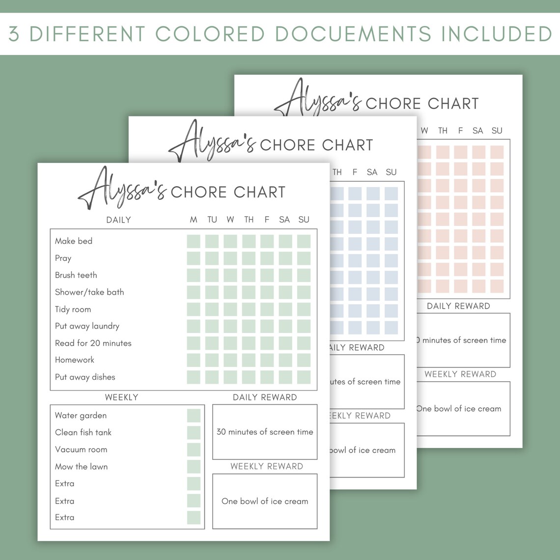 Editable Chore Chart, Cleaning Schedule, Weekly Cleaning Checklist ...