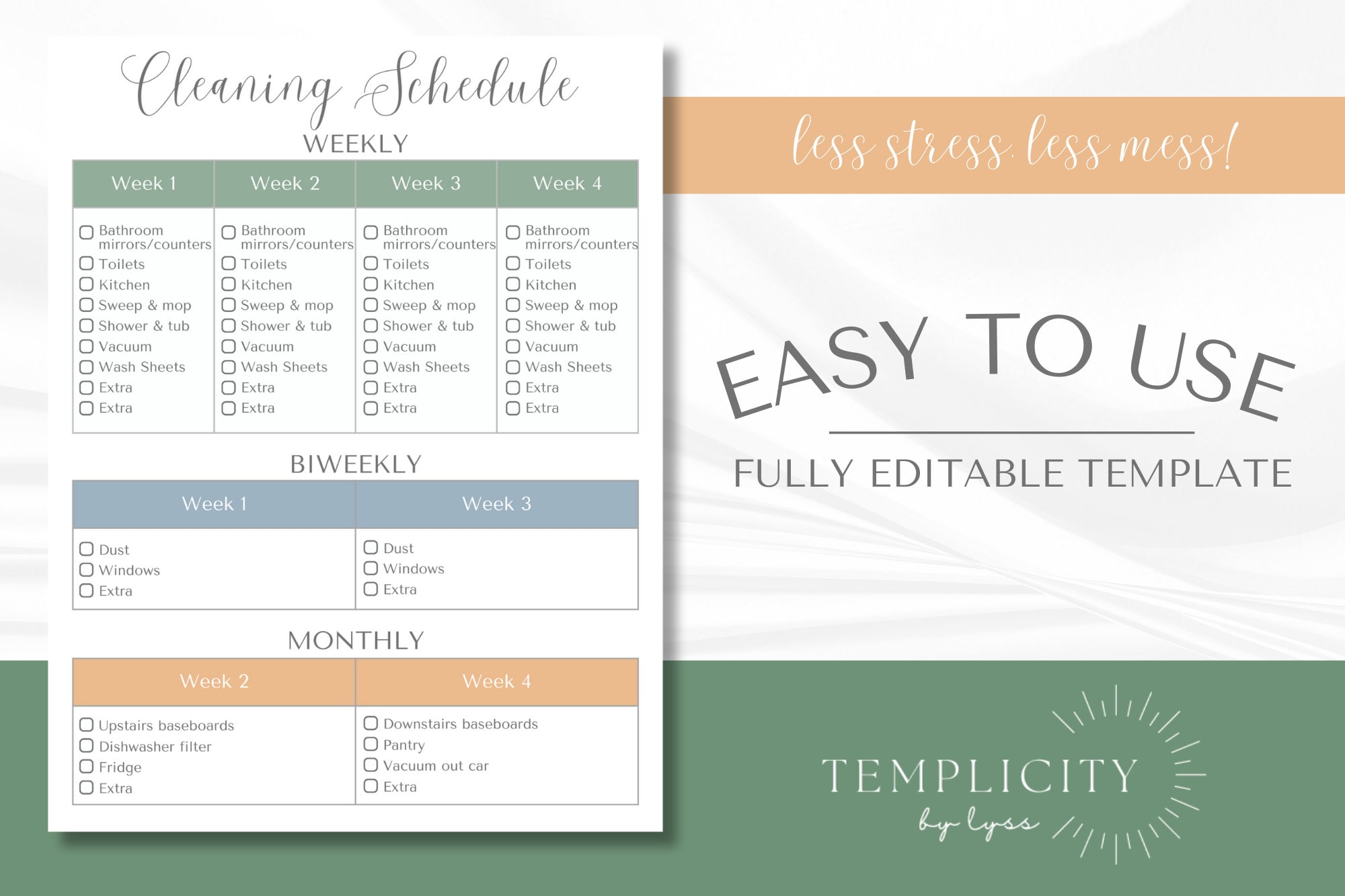 EDITABLE Cleaning Checklist Cleaning Schedule Cleaning - Etsy