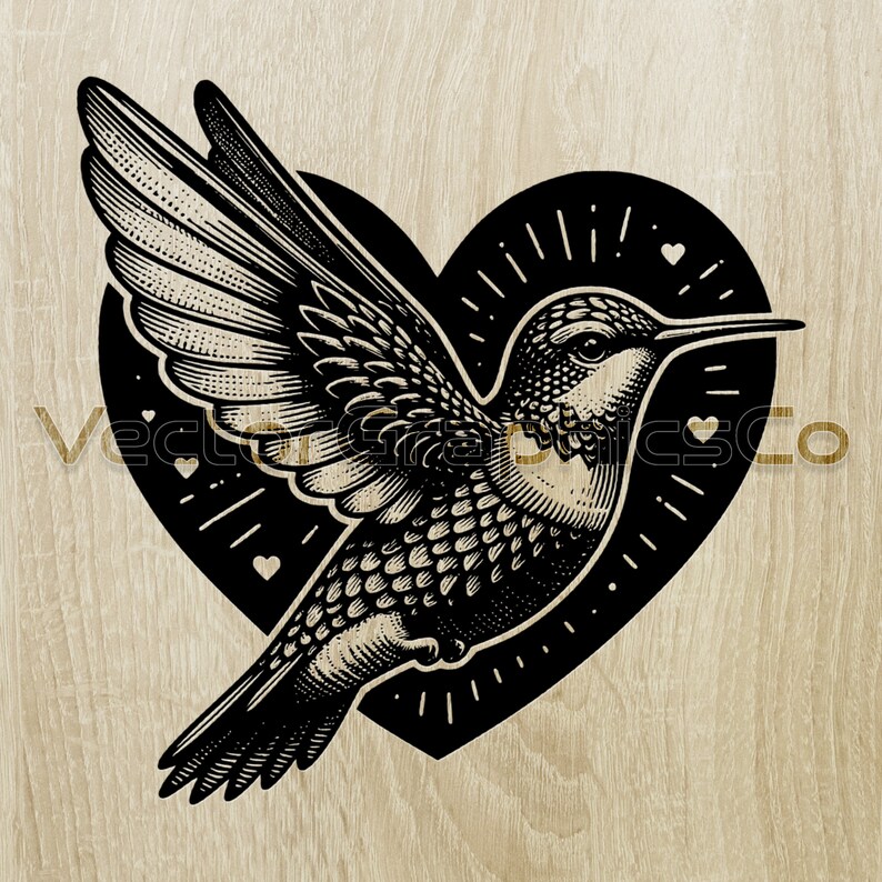 Hummingbird Heart, Lightburn PNG, Lightburn File, Laser Engraving ...