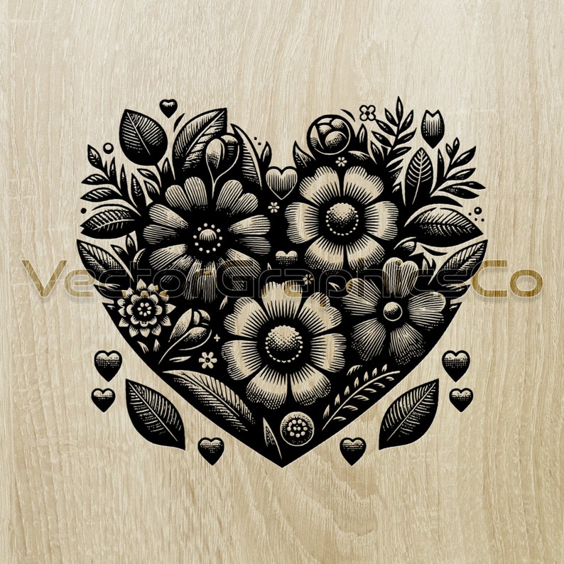 Heart Flowers, Lightburn PNG, Lightburn File, Laser Engraving Digital ...