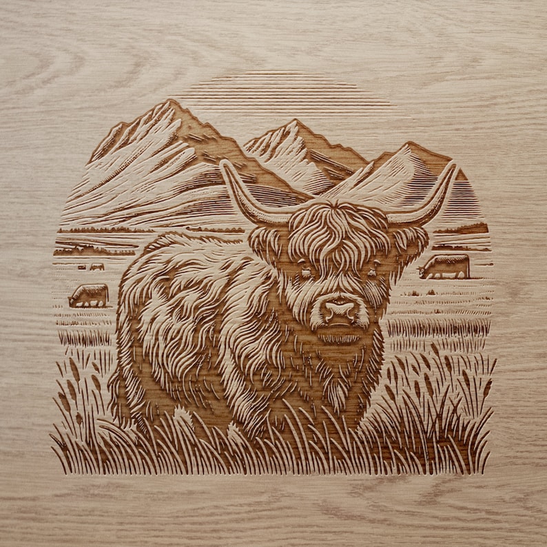 Highland Cow, Lightburn PNG, Lightburn File, Laser Engraving Digital ...
