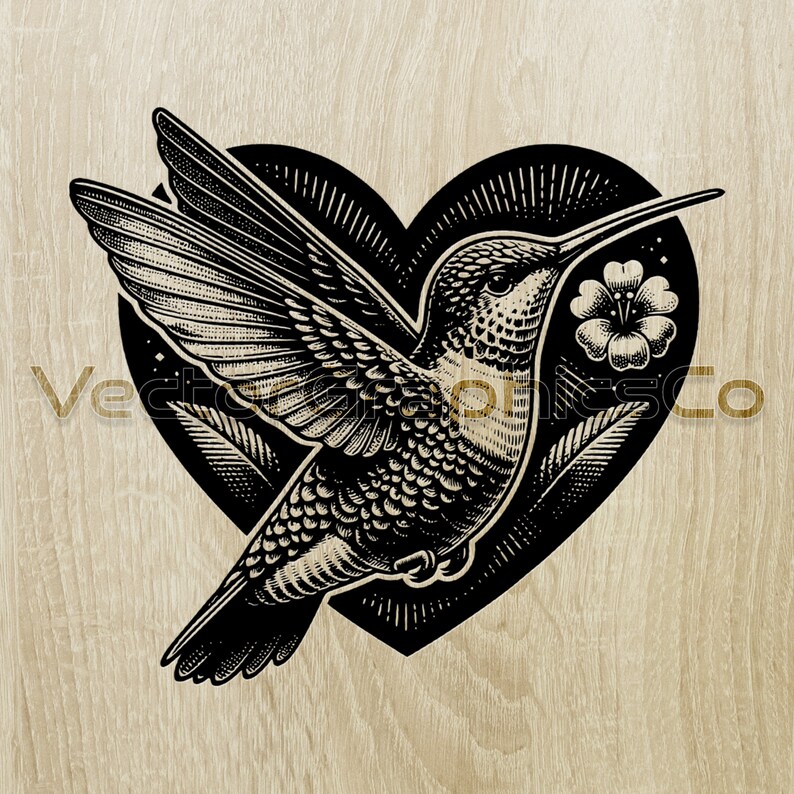Hummingbird Heart, Lightburn PNG, Lightburn File, Laser Engraving ...