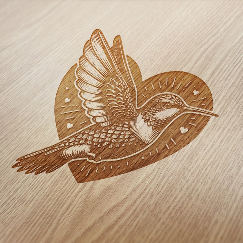 Hummingbird Heart, Lightburn PNG, Lightburn File, Laser Engraving ...