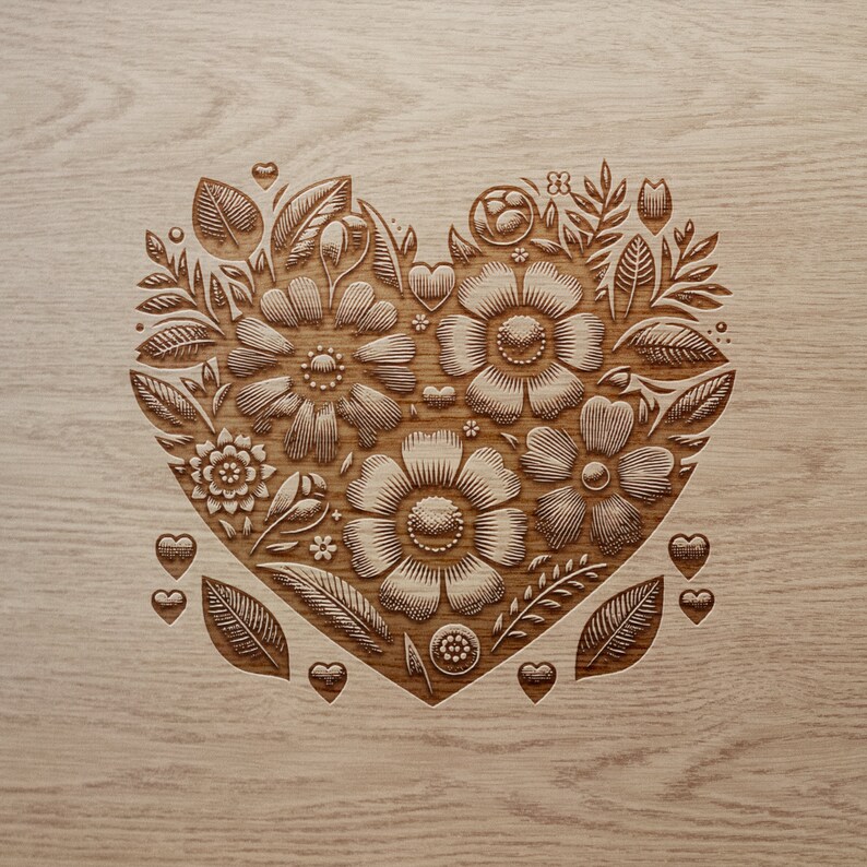 Heart Flowers, Lightburn PNG, Lightburn File, Laser Engraving Digital ...