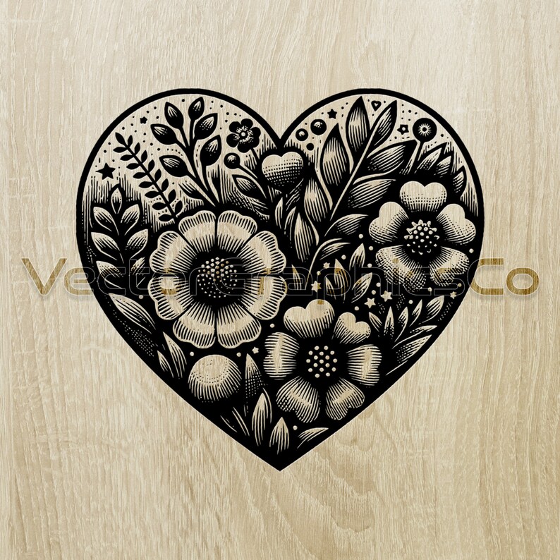 Heart Flowers, Lightburn PNG, Lightburn File, Laser Engraving Digital ...