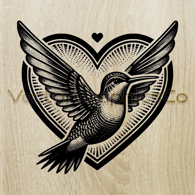 Hummingbird Heart, Lightburn PNG, Lightburn File, Laser Engraving ...