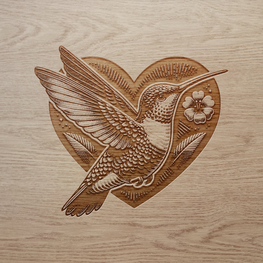 Hummingbird Heart, Lightburn PNG, Lightburn File, Laser Engraving ...