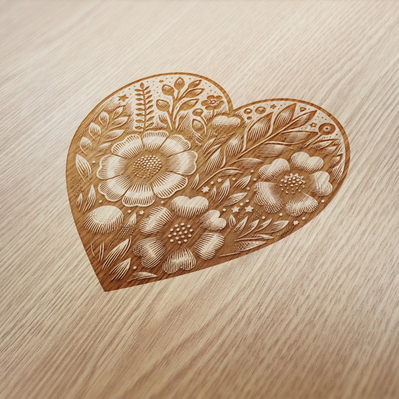 Heart Flowers, Lightburn PNG, Lightburn File, Laser Engraving Digital ...