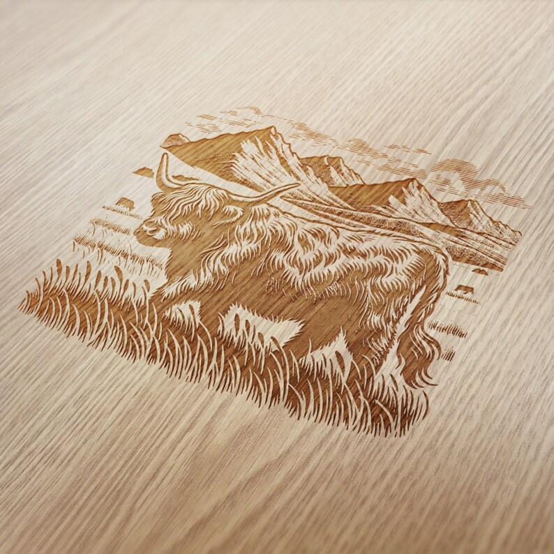 Highland Cow, Lightburn PNG, Lightburn File, Laser Engraving Digital ...