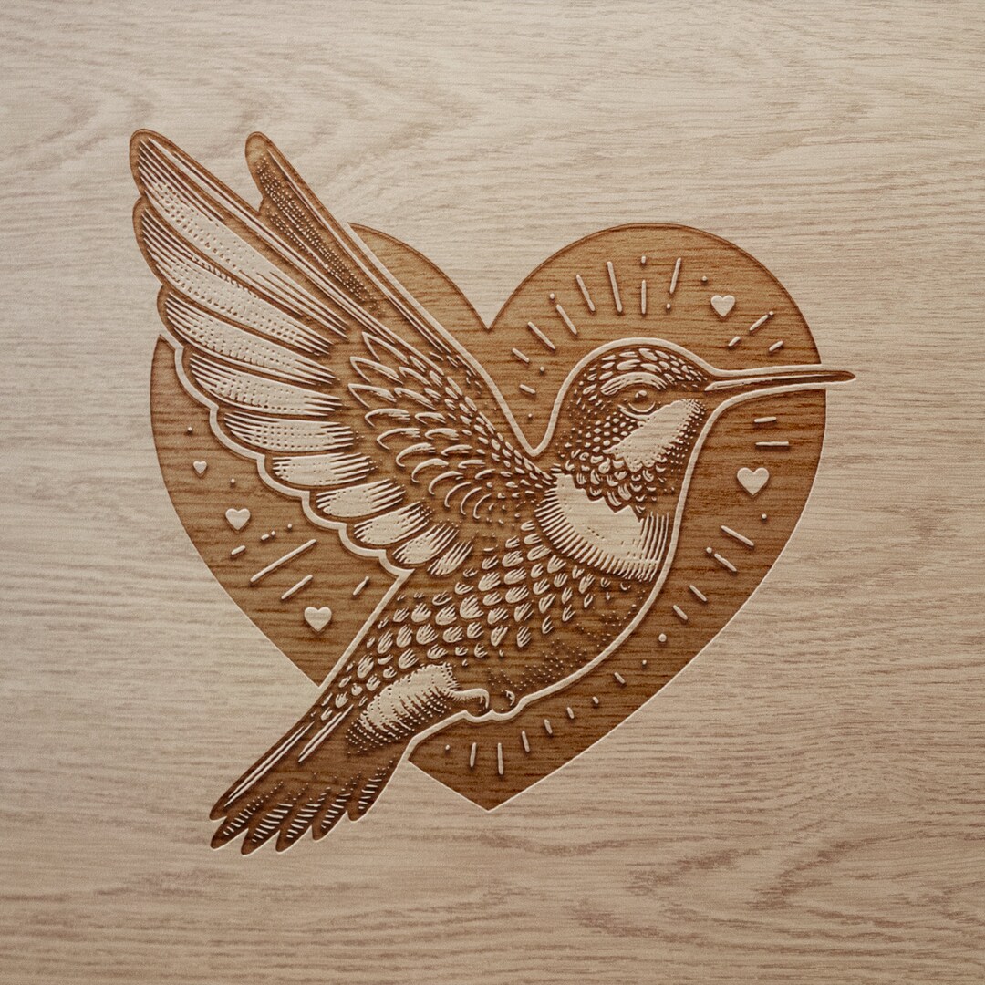 Hummingbird Heart, Lightburn PNG, Lightburn File, Laser Engraving ...