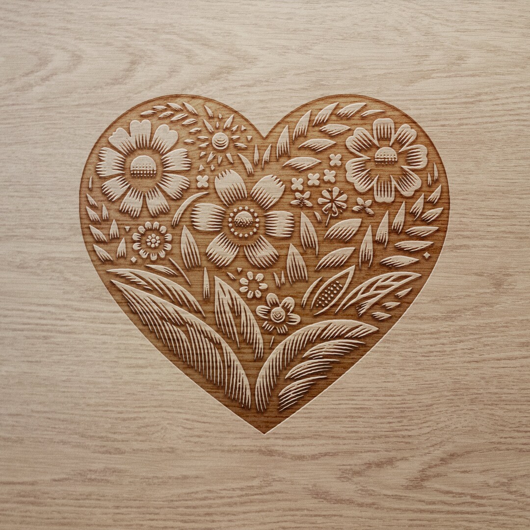 Heart Flowers, Lightburn PNG, Lightburn File, Laser Engraving Digital ...