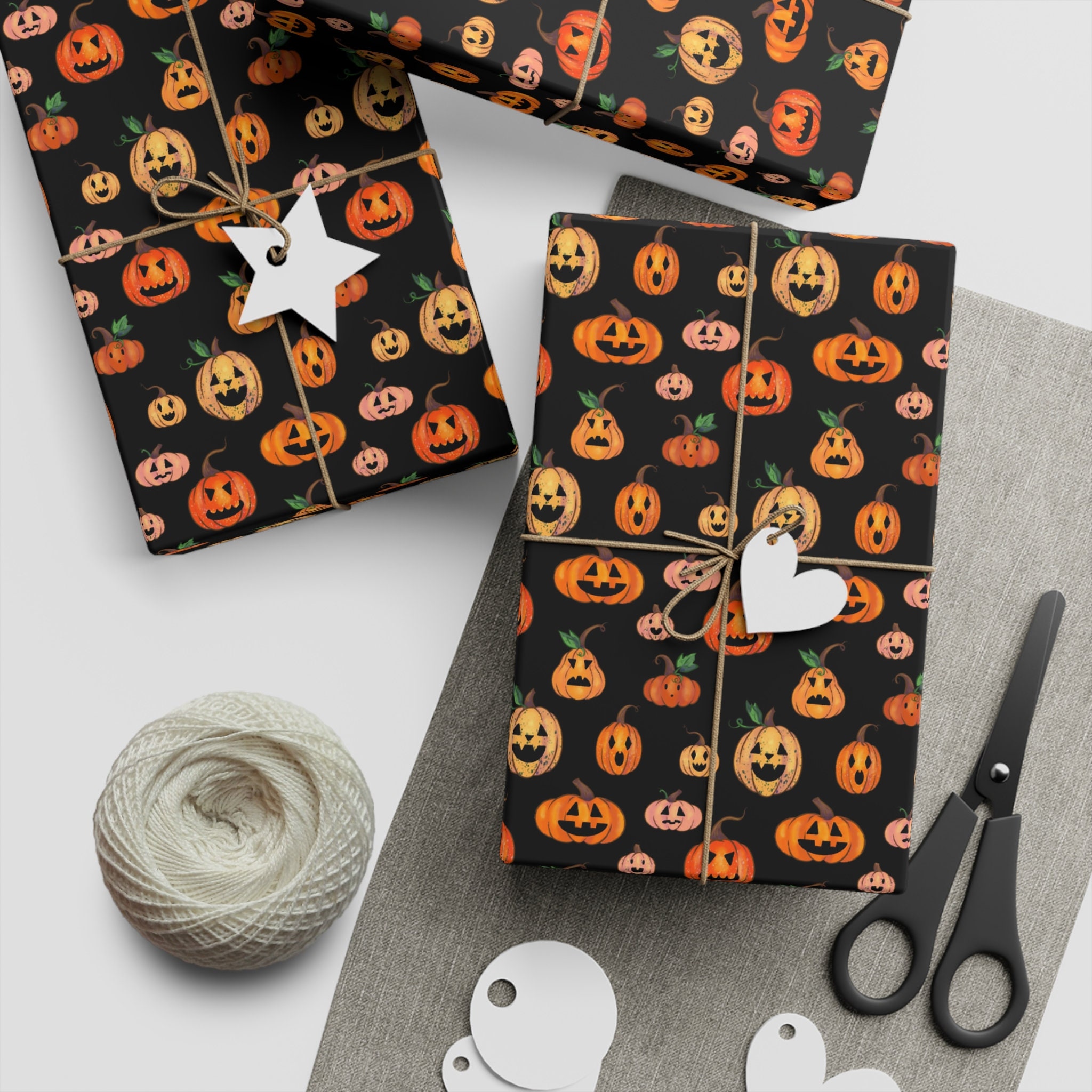 Halloween Jack-o'-Lanterns Gift Wrapping Paper Sheets sold by ...