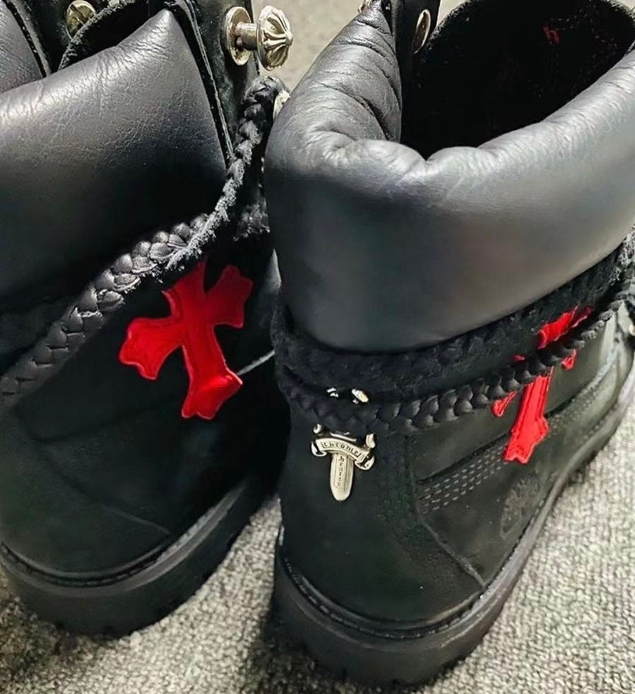 Chrome Hearts Style Timberland Boots With Lace Lock, Eyelet ...