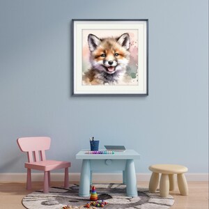 Cute Small Fox Portrait Art for Kids Room Decor, Watercolor Artwork ...