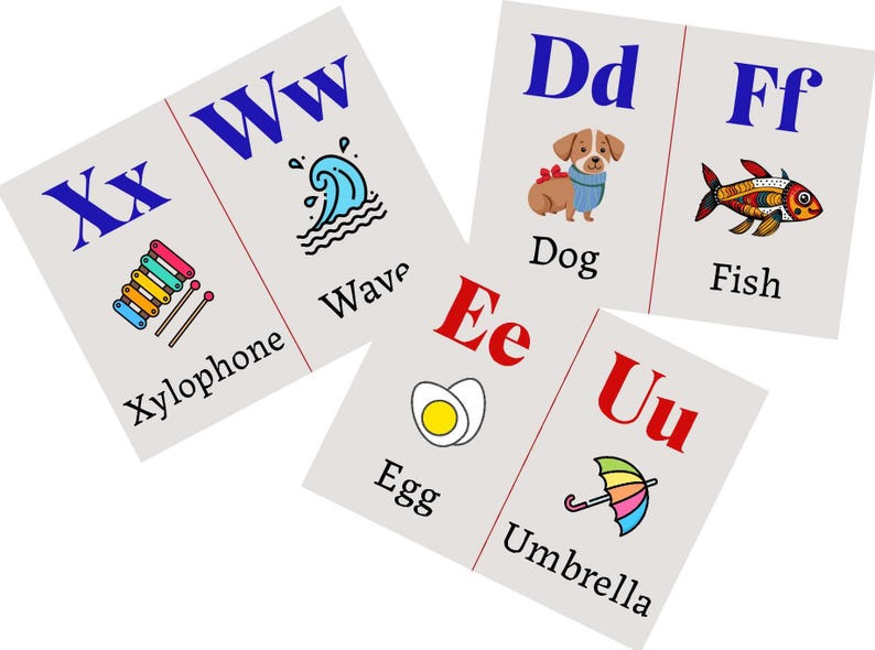 English Alphabet Cards for Study Set of 13 Engaging Kids Learning Cards ...