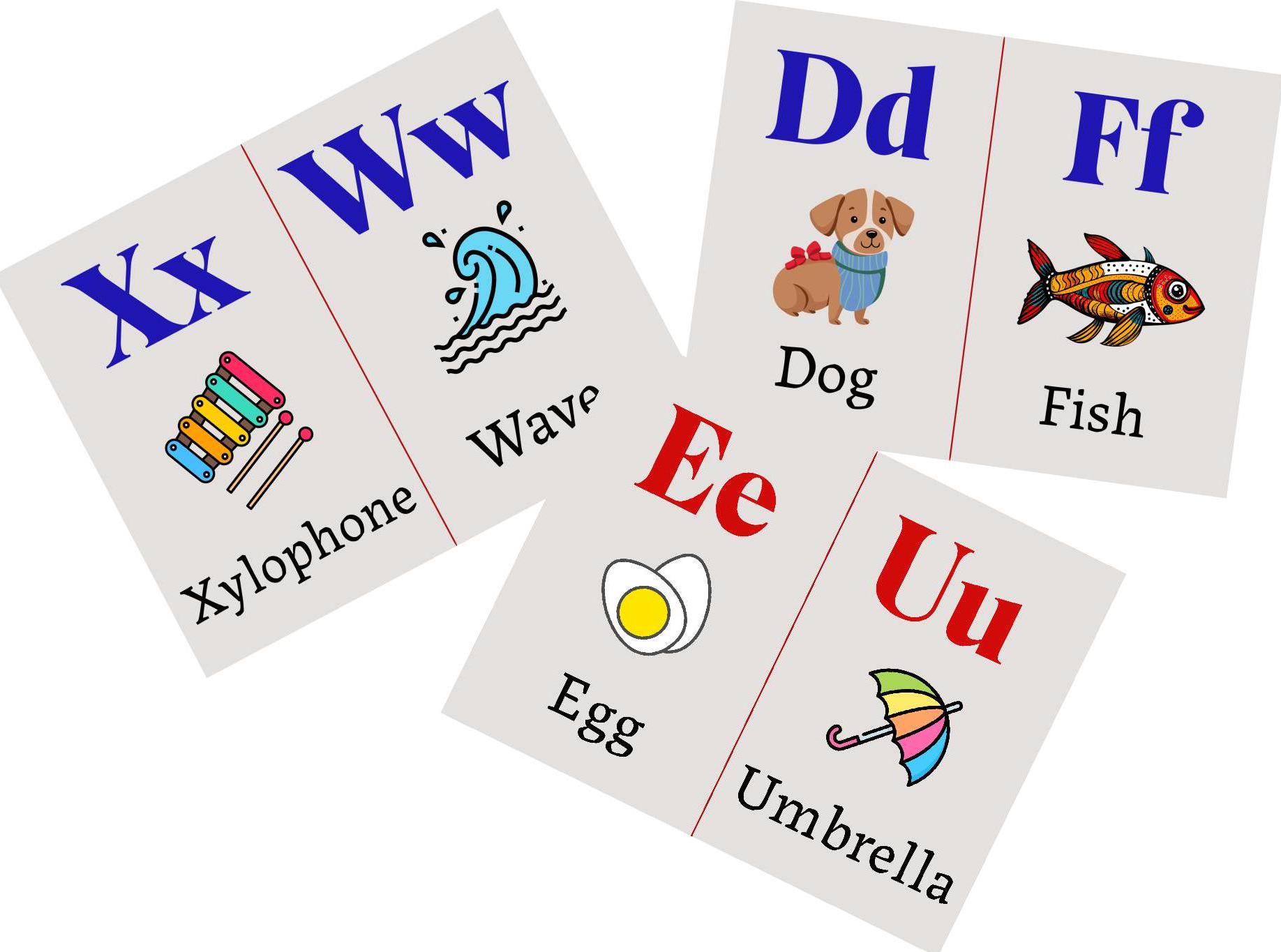 Vibrant English Alphabet Cards, Set of 13 Engaging Kids Learning Cards ...