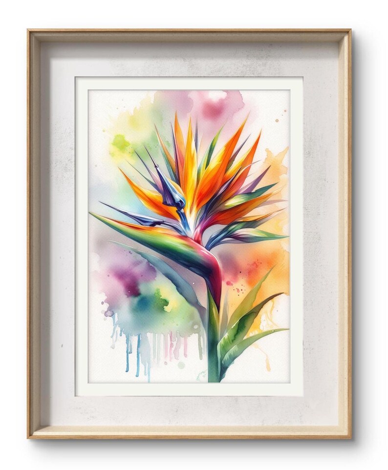 Bird of Paradise Watercolor Print Flower Painting Wall Decor Exotic ...