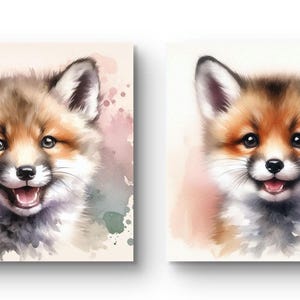 Cute Small Fox Portrait Art for Kids Room Decor, Watercolor Artwork ...