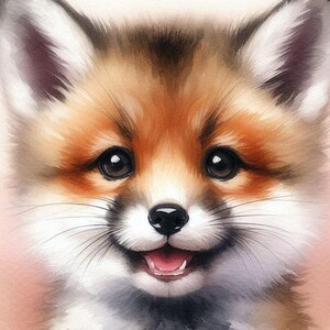 Cute Small Fox Portrait Art for Kids Room Decor, Watercolor Artwork ...