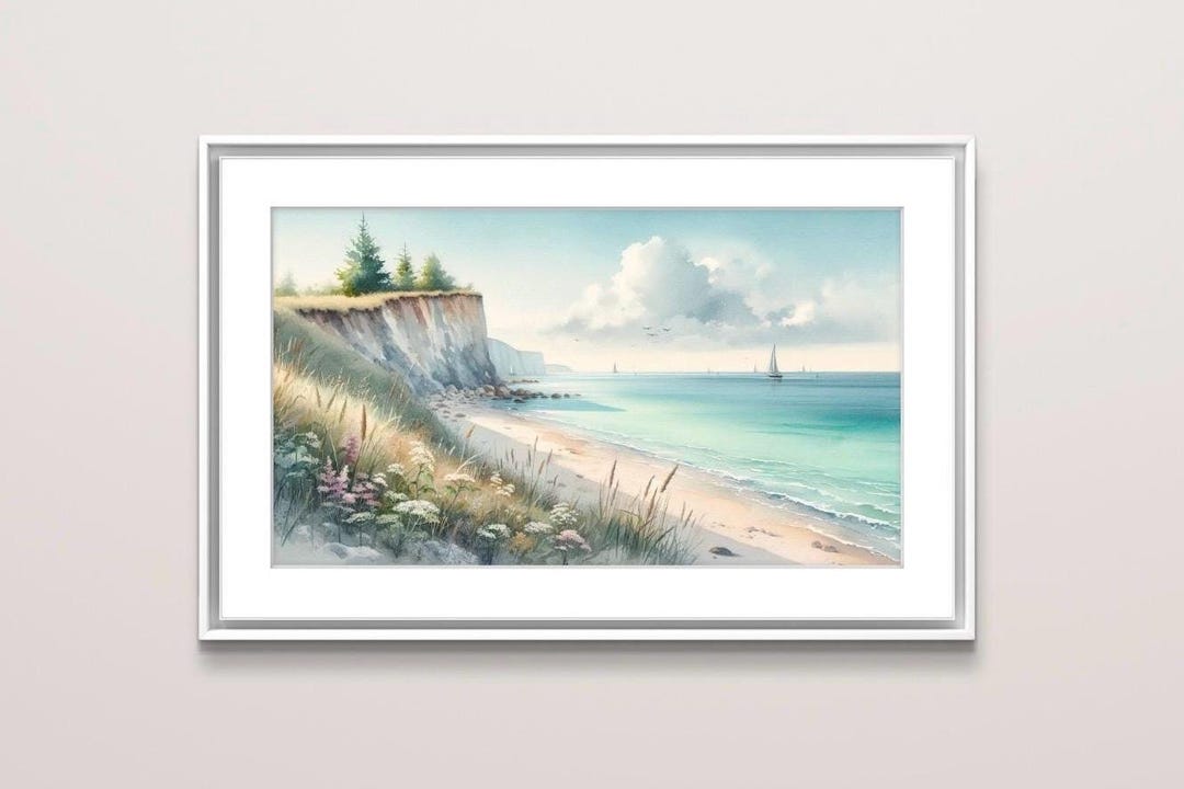 Picturesque Ocean View Watercolor Art Print - Nautical Paintimg ...