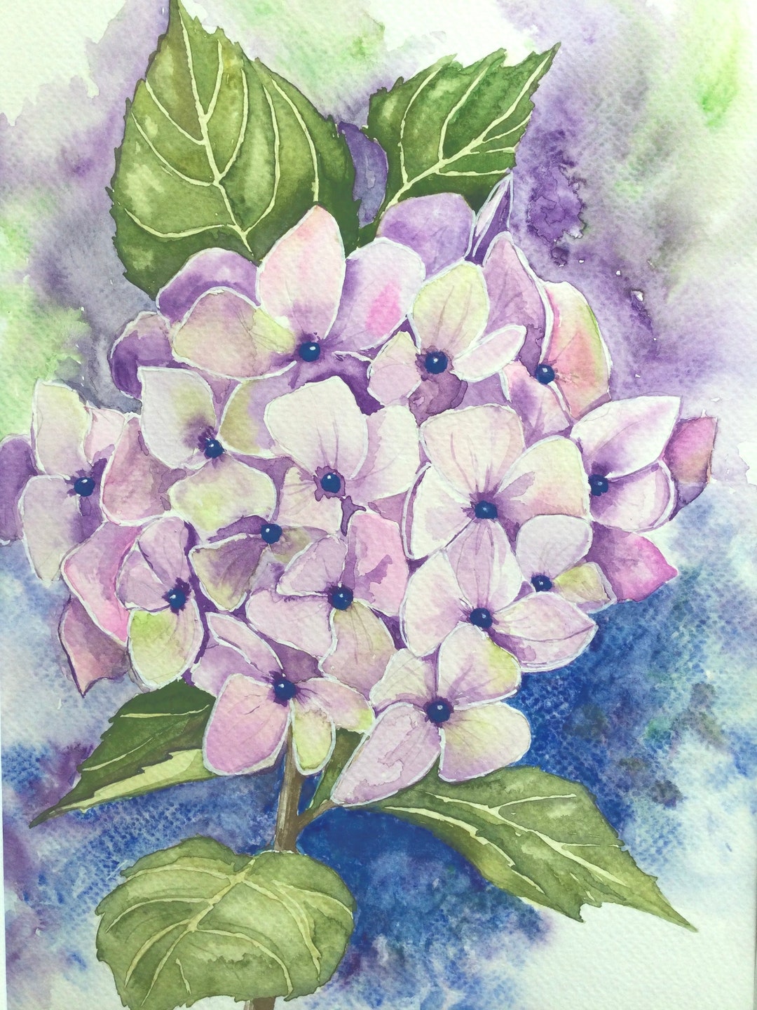 Hydrangea Original Watercolor Painting Wall Fine Art Decor Flower ...