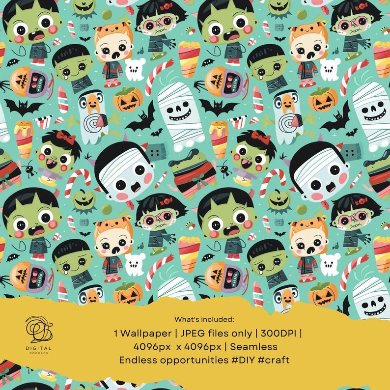 Halloween, Monster, Spooky, Kawaii, Wallpaper, Digital Paper, Scrapbook ...