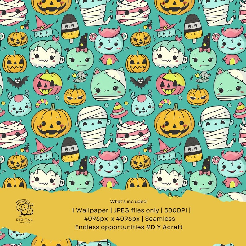 Kawaii Halloween Monster Pattern, Cute Spooky Monster Pattern, Cute ...