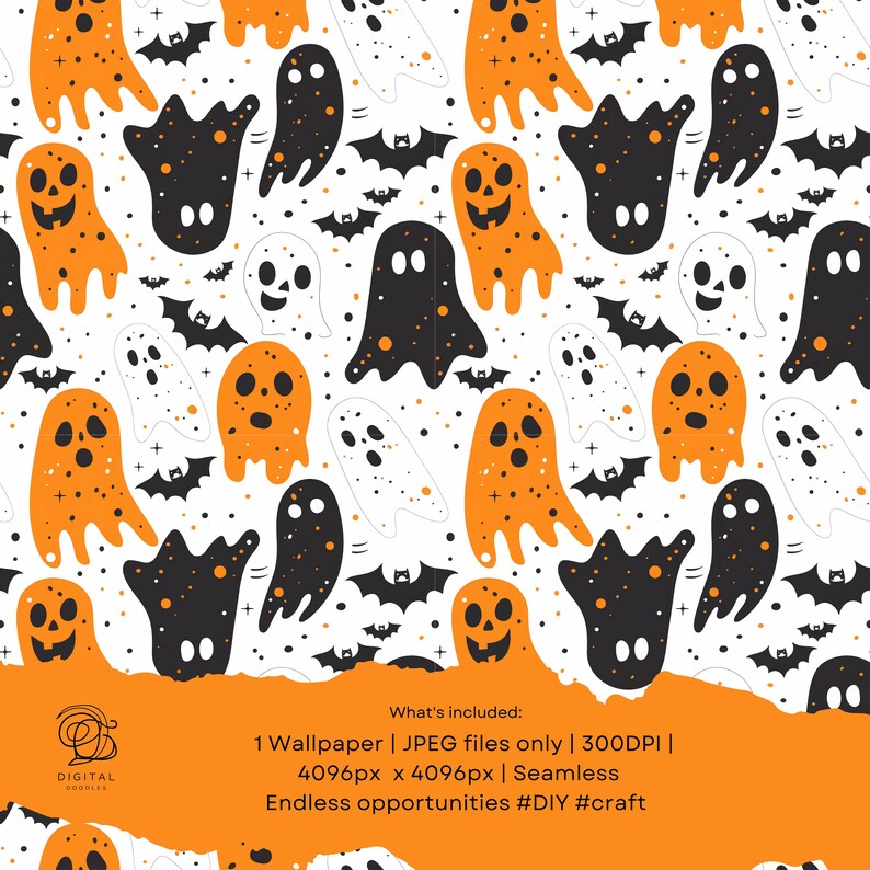 Halloween, Cute Ghost Wallpaper, Digital Paper, Scrapbook Papers ...