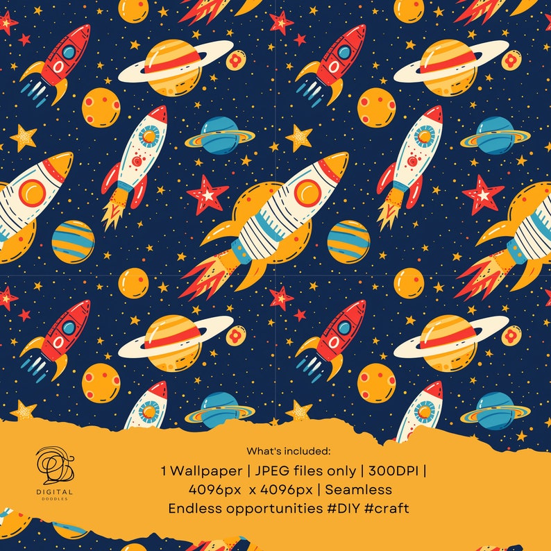 Space, Rocket, Planets, Digital Paper, Scrapbook Papers, Seamless ...