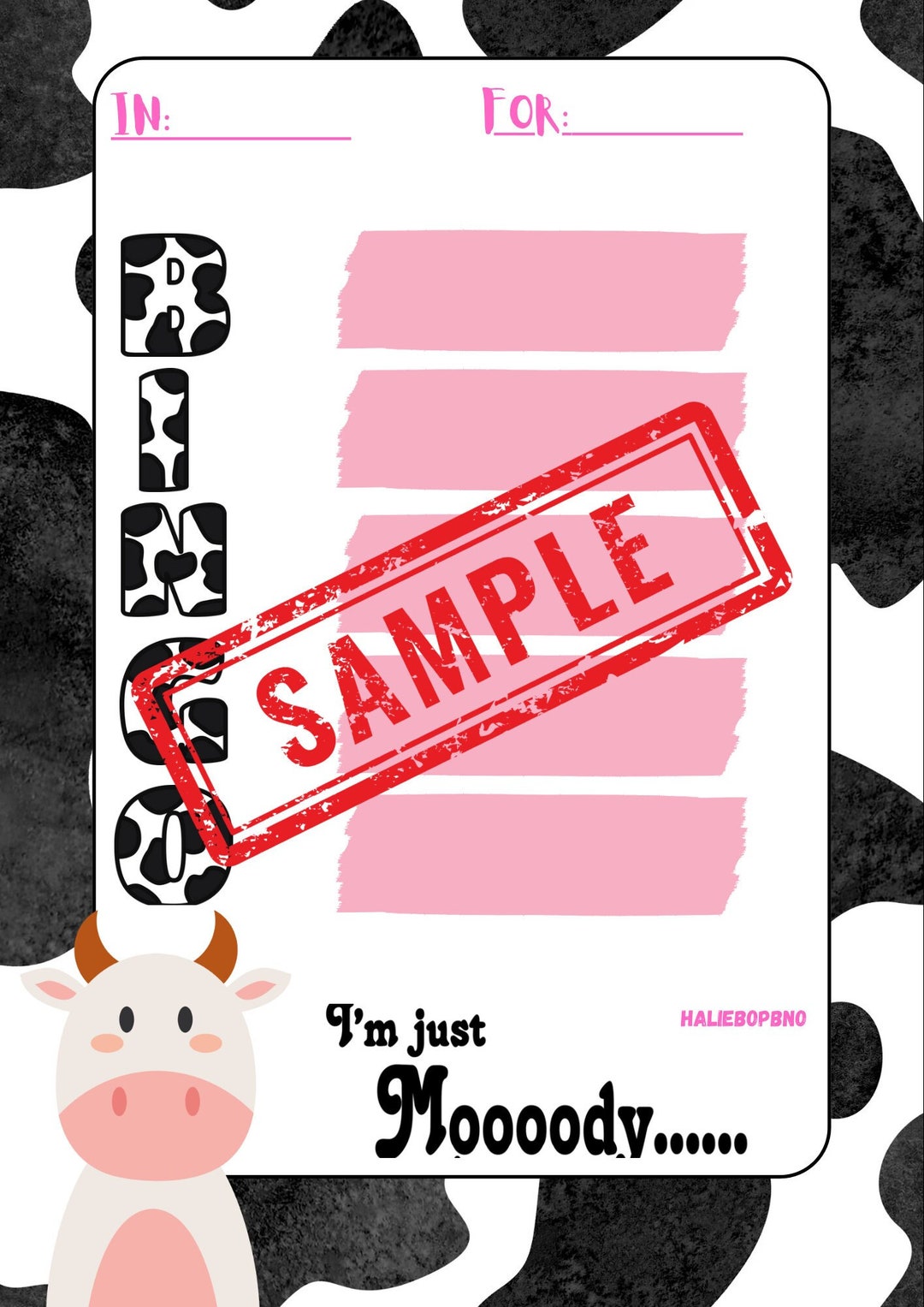 Moody Cow Bingo Mini - Etsy