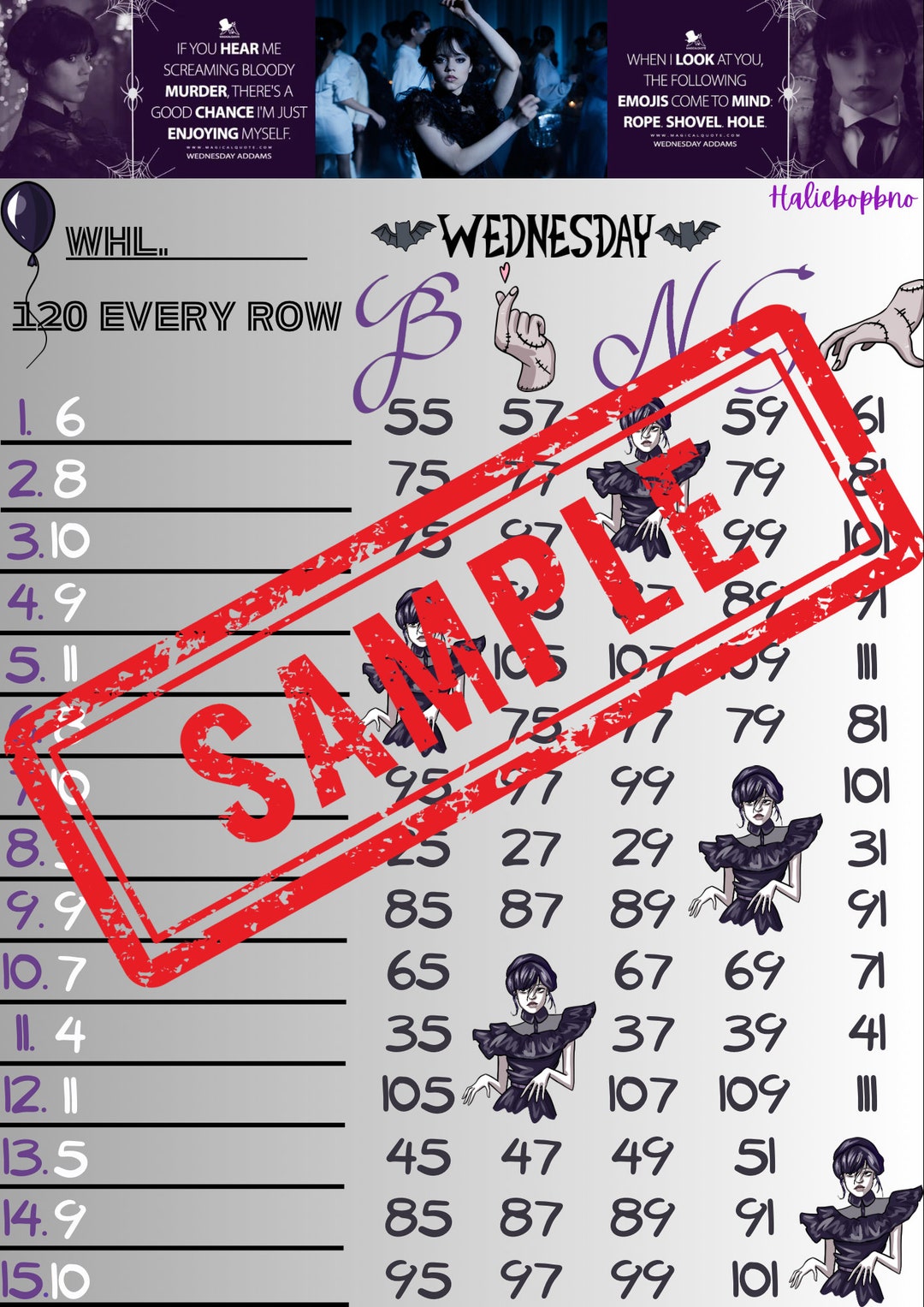 Wednesday Bingo - Etsy