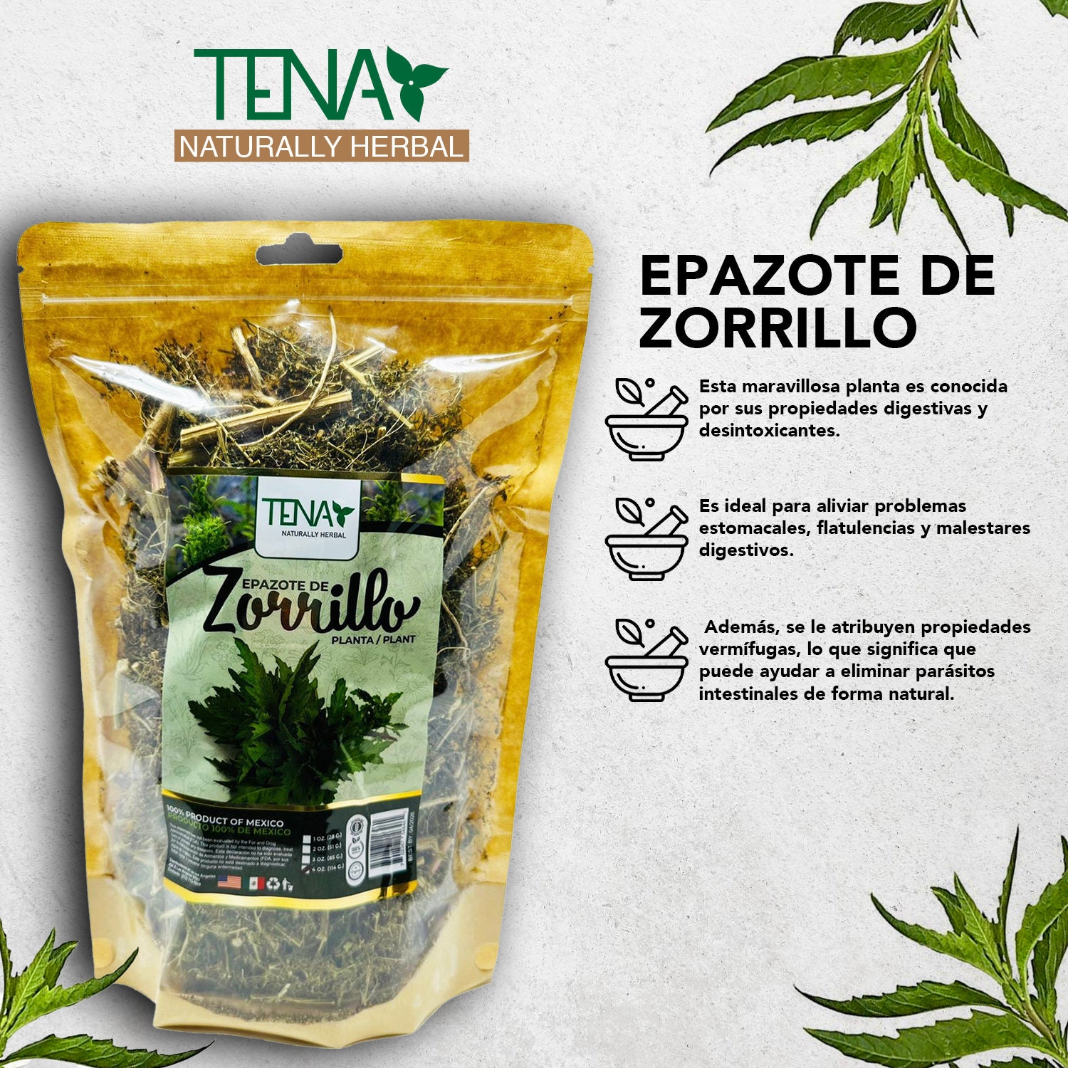 Epazote De Zorrillo 4 Onzas, Hierba Seca Epazote Leaves Dried, Natural ...