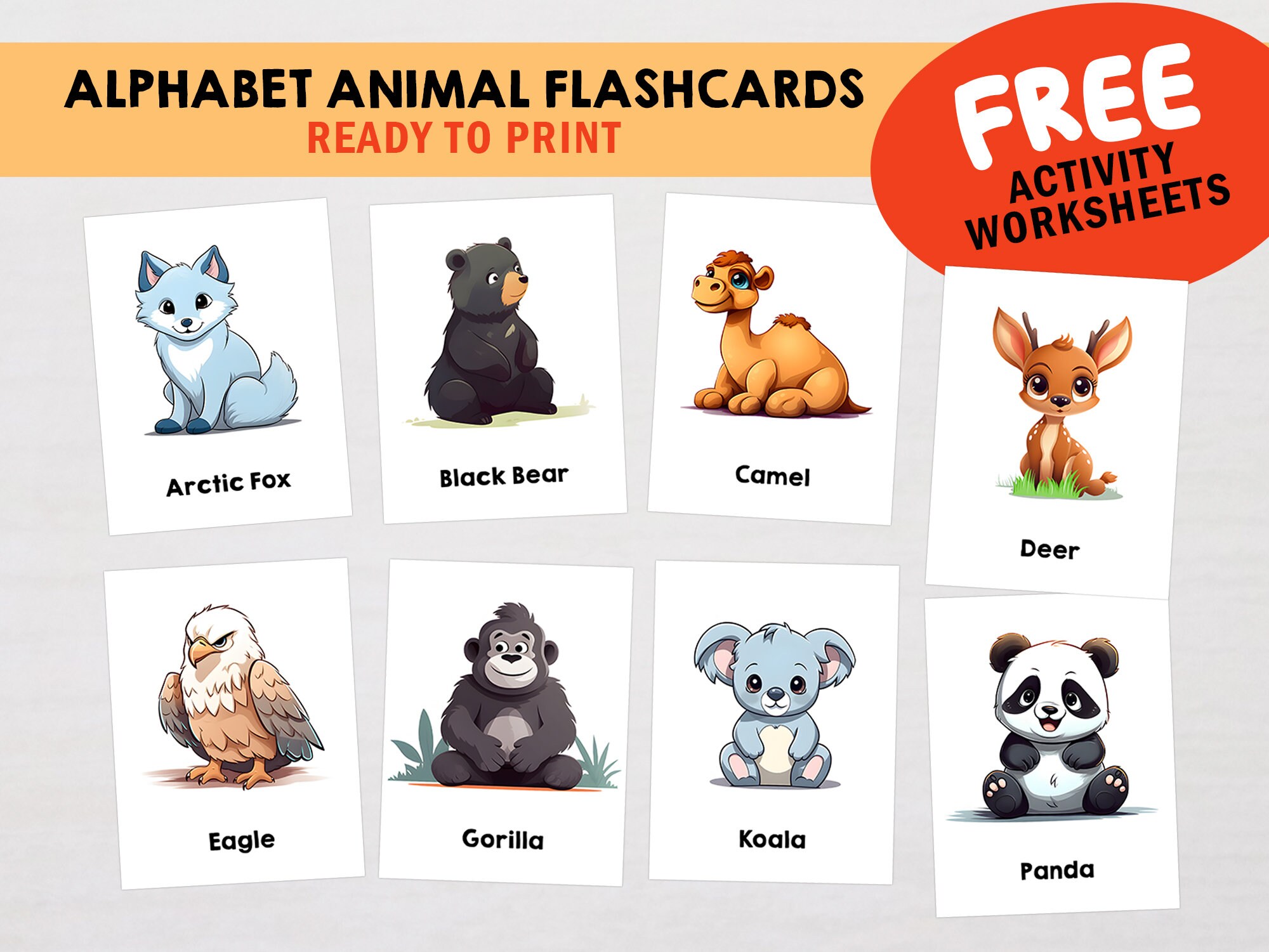 ALPHABET Animal Flashcards • Flashcards for Kids • Printable Flashcards ...