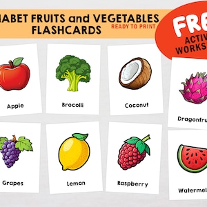 ALPHABET Fruits and Vegetables Flashcards • Flashcards for Kids • 26 ...