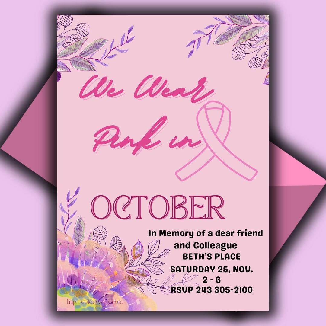 Breast Cancer Awareness Invitation: Pink Ribbon Event (digital Download ...