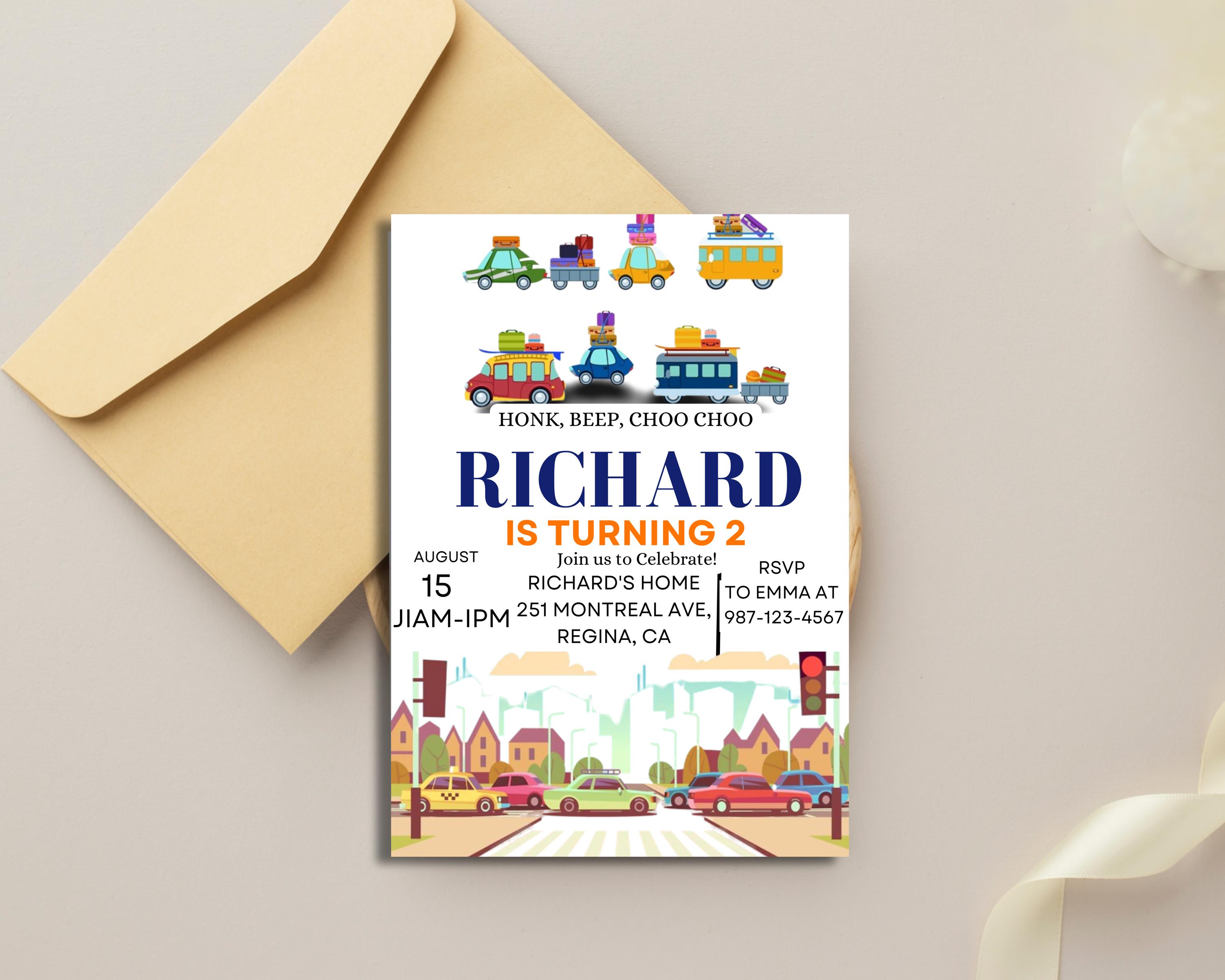 Editable Transportation Invitation Honk Beep Choo Choo Train Truck ...