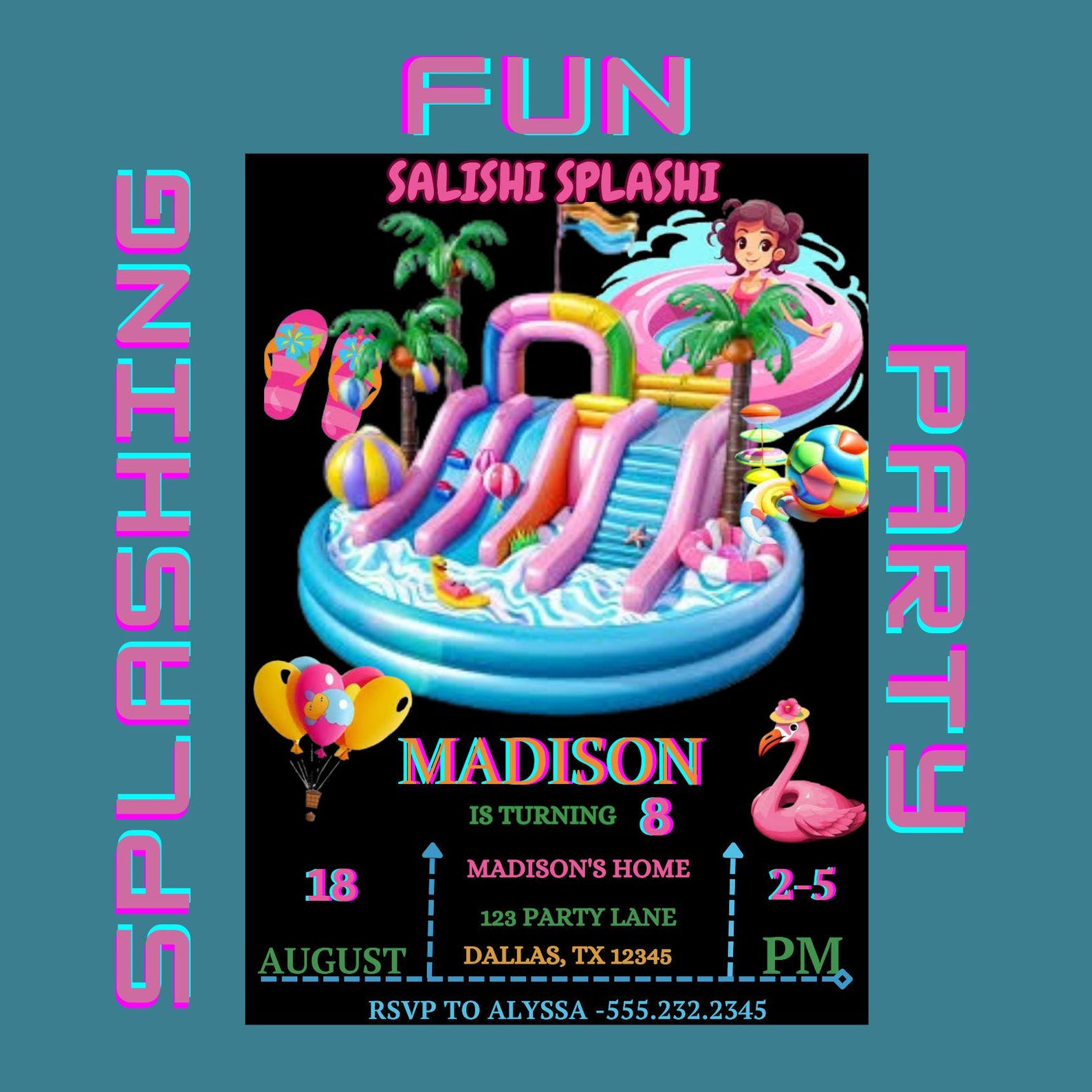 Editable Waterslide Birthday Invitation, Summer Pool Party, Splash ...