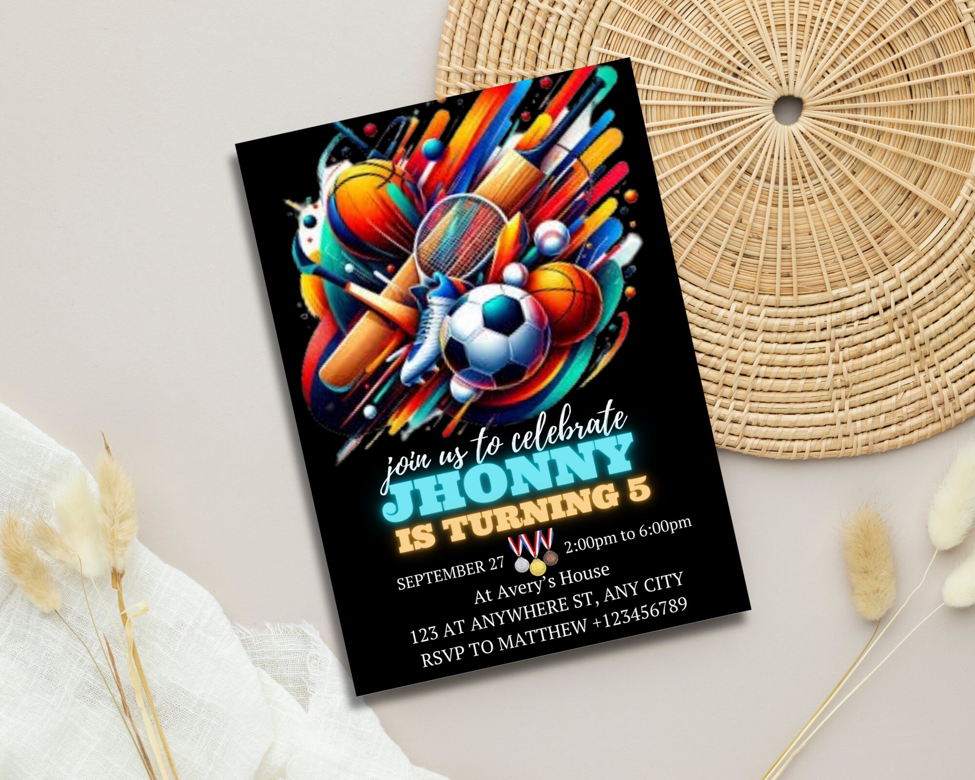 Editable Sports Invitation, Neon Sports Invites, Sports Flyer, Sport ...