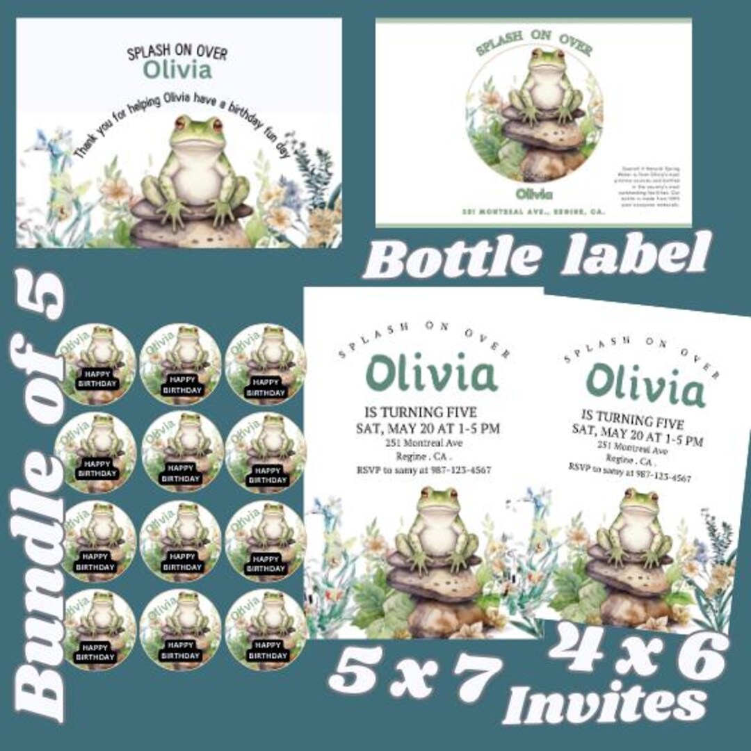 Frog Birthday Party Invitation Printable Supply Set Nature Theme ...