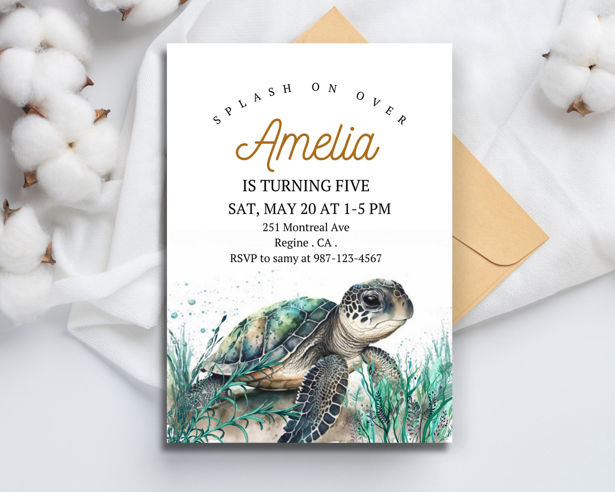 Turtle Party Invitation Turtle Birthday, Turtle Invitation, Kids ...