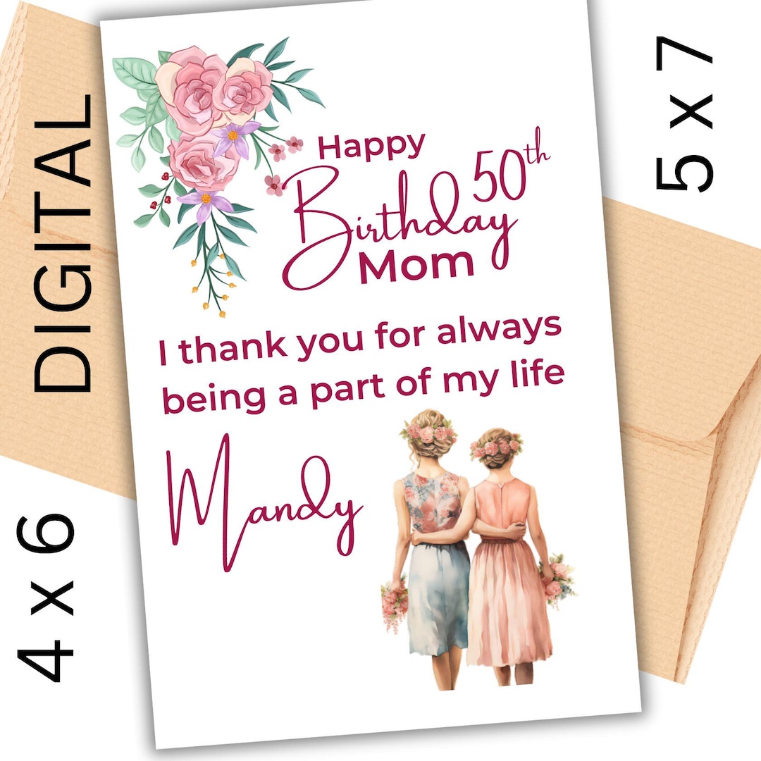 50th Birthday Card for Mom Digital Download Customizable Birthday Card ...
