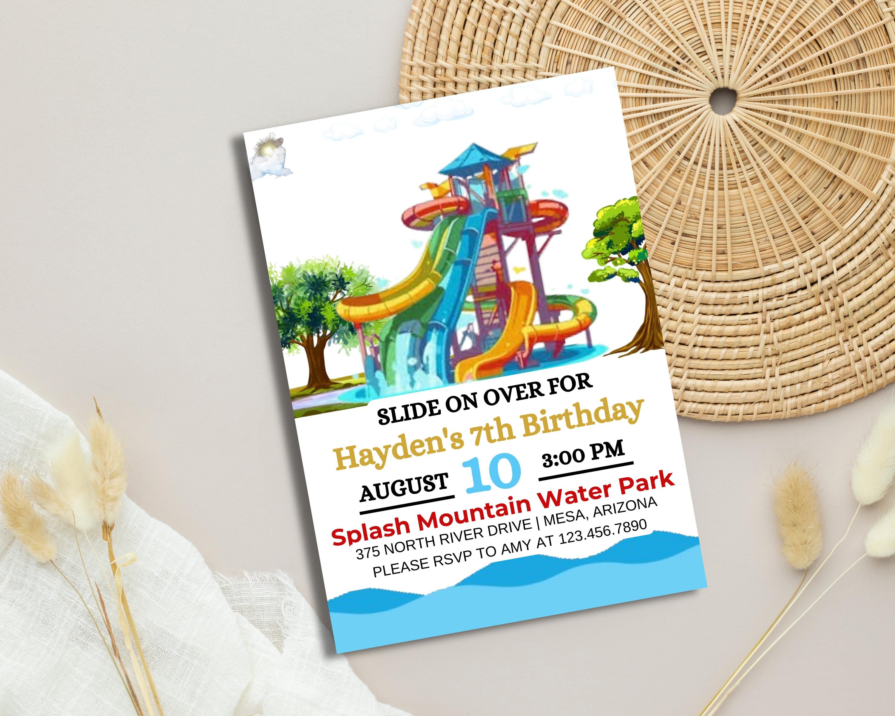 Editable Waterslide Birthday Invitation Summer Pool Party Splash ...