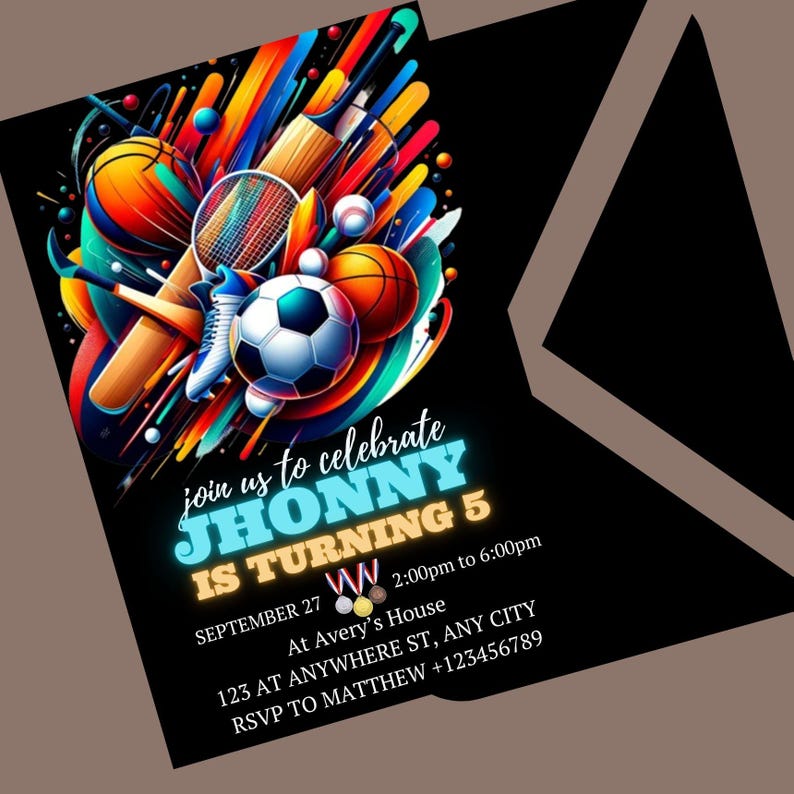 Editable Sports Invitation Neon Sports Invites Sports Flyer Sport Theme ...