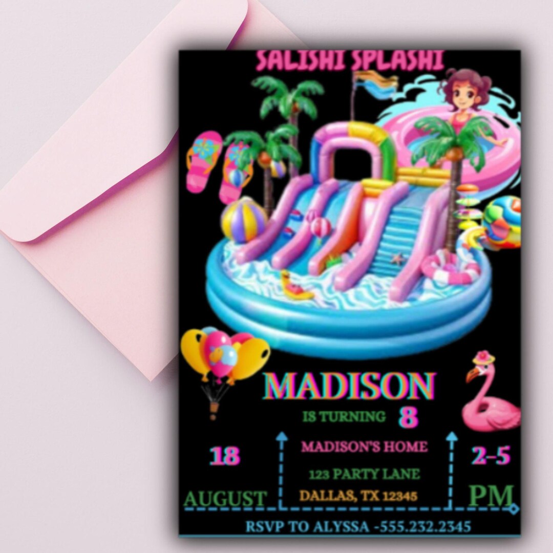 Editable Waterslide Birthday Invitation, Summer Pool Party, Splash ...
