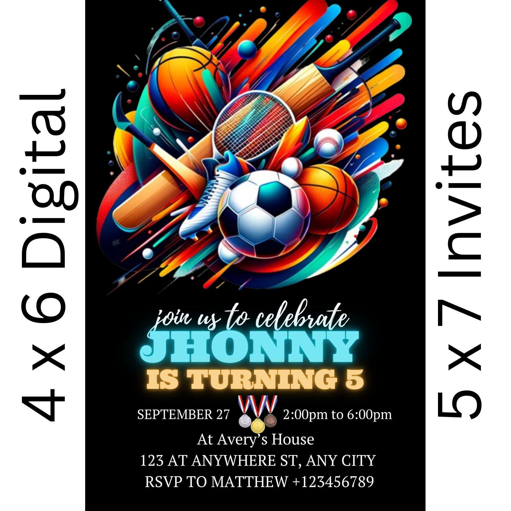 Printable Sports Birthday Invitation: Team Championship Party (digital ...