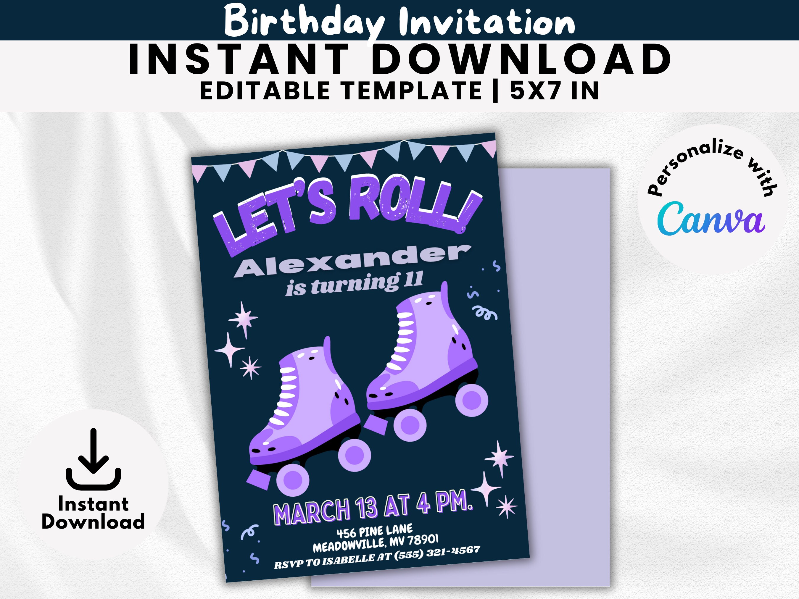 Roller Skating Birthday Invitation Instant Download Let's Roll Roller ...