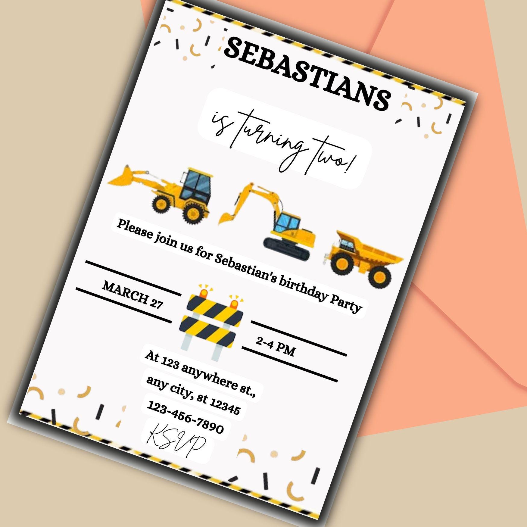 Construction Birthday Party Invitations Construction Birthday Invites ...
