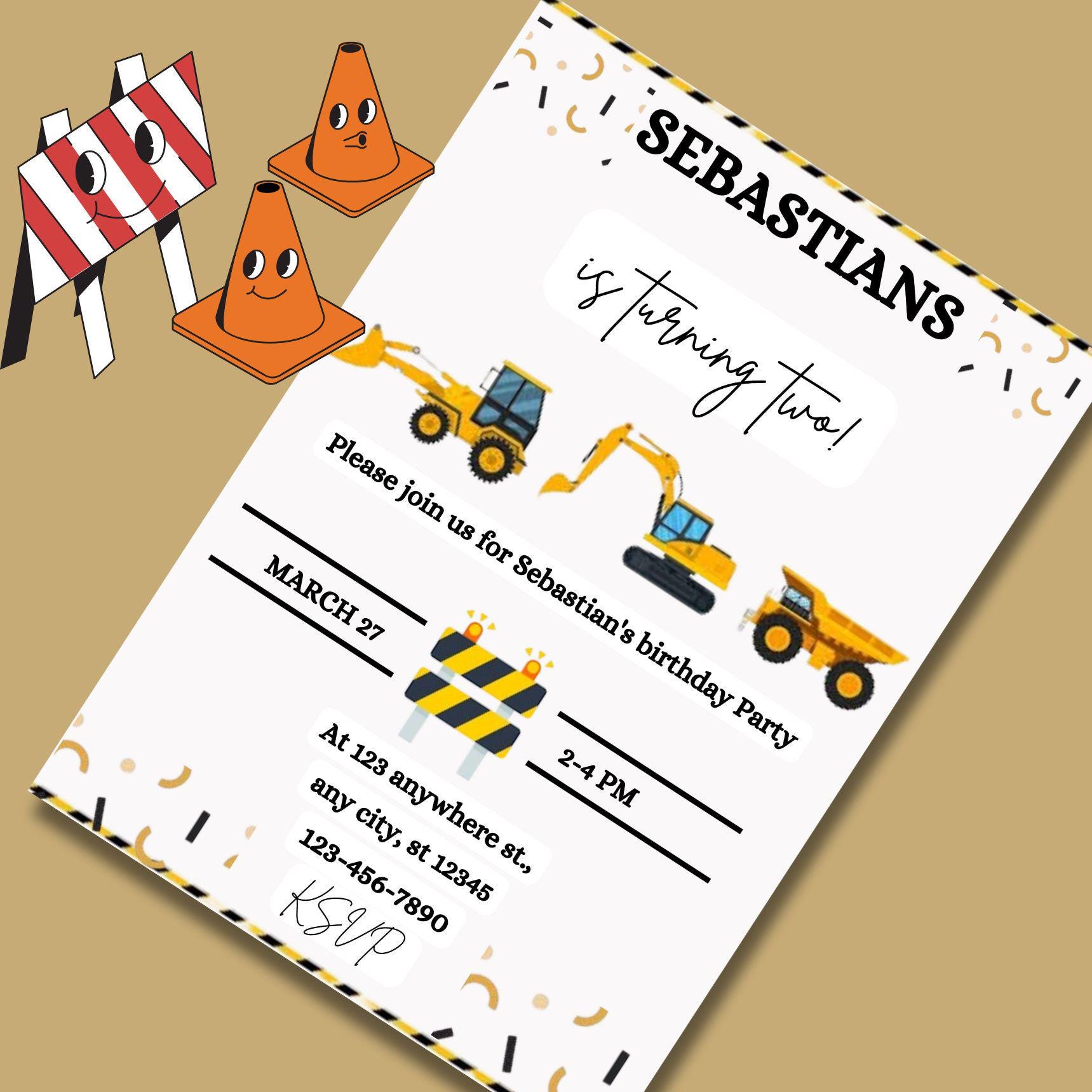 Construction Birthday Party Invitations Construction Birthday Invites ...